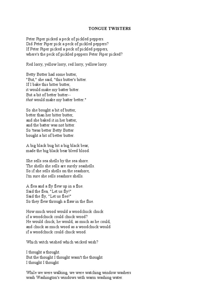 Tongue Twisters | PDF