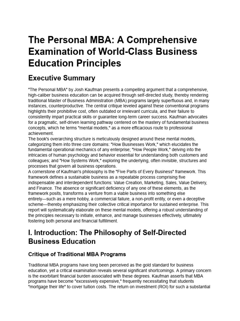 Personal MBA: Self-Directed Business Education | PDF | Expense | Net ...