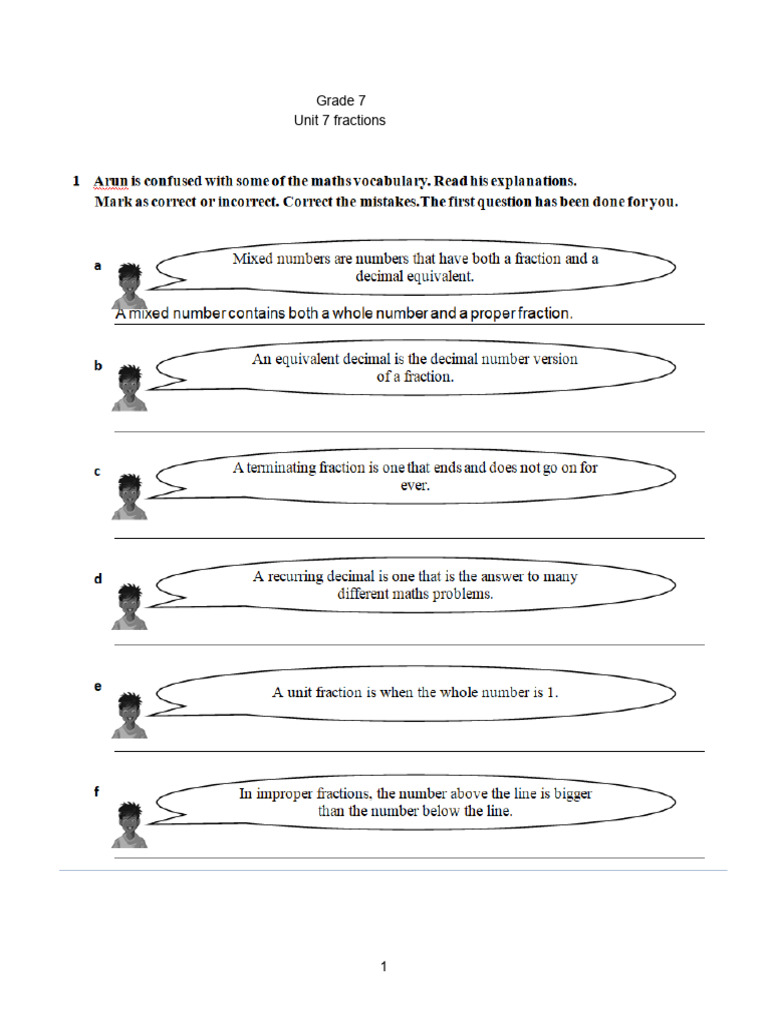Grade 7 Unit 7: Fractions Exercises | PDF