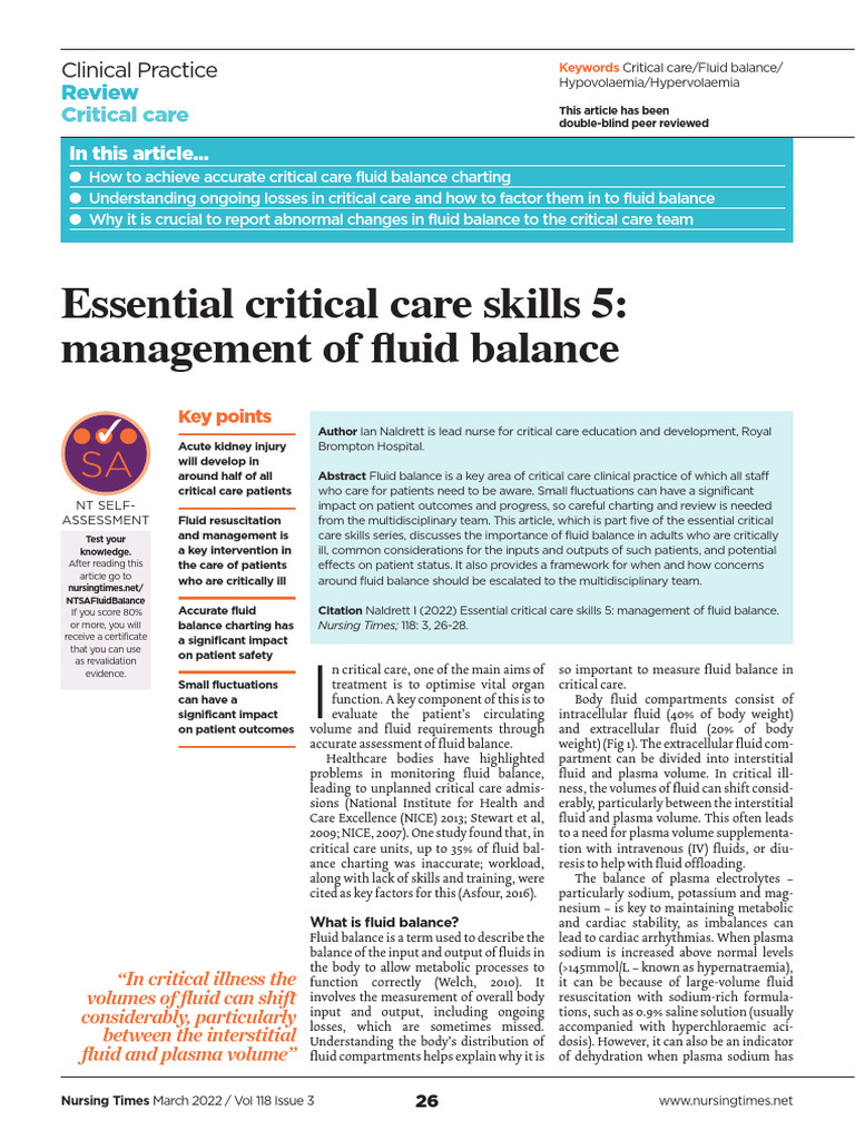 Fluid Balance in Critical Care Management | PDF | Intensive Care ...
