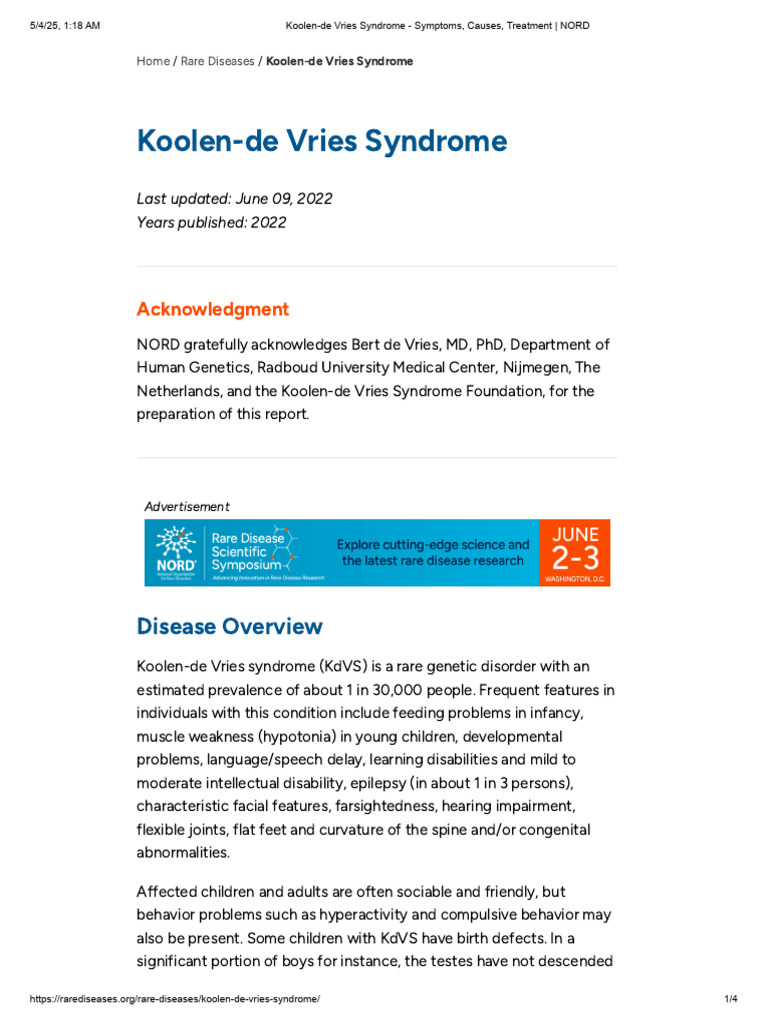 Understanding Koolen-de Vries Syndrome | PDF | Syndrome | Congenital ...