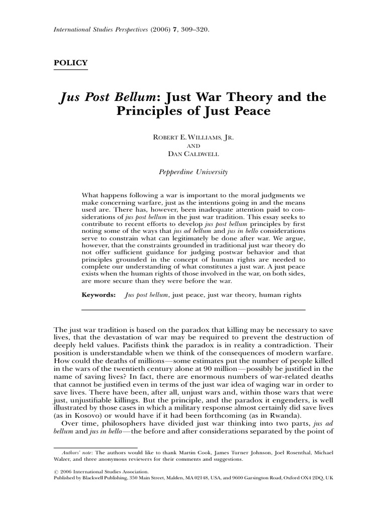 Jus Post Bellum Just War Theory and The | PDF | Just War Theory ...