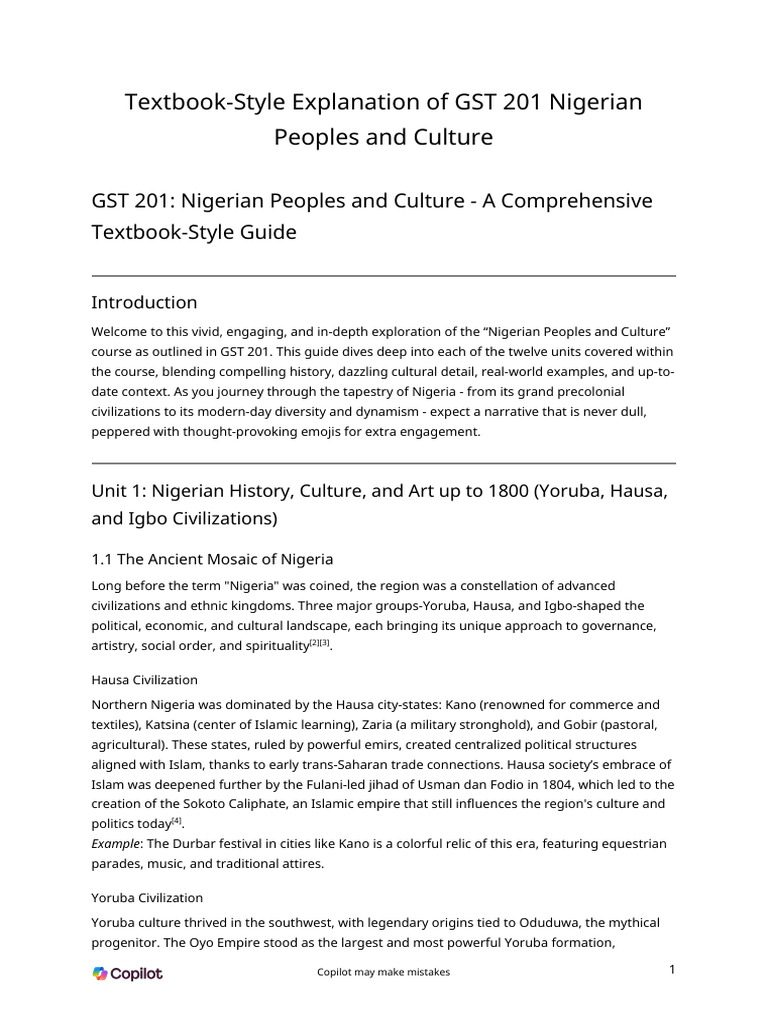 Research-Textbook-Style Explanation of GST 201 Nigerian Peoples and ...