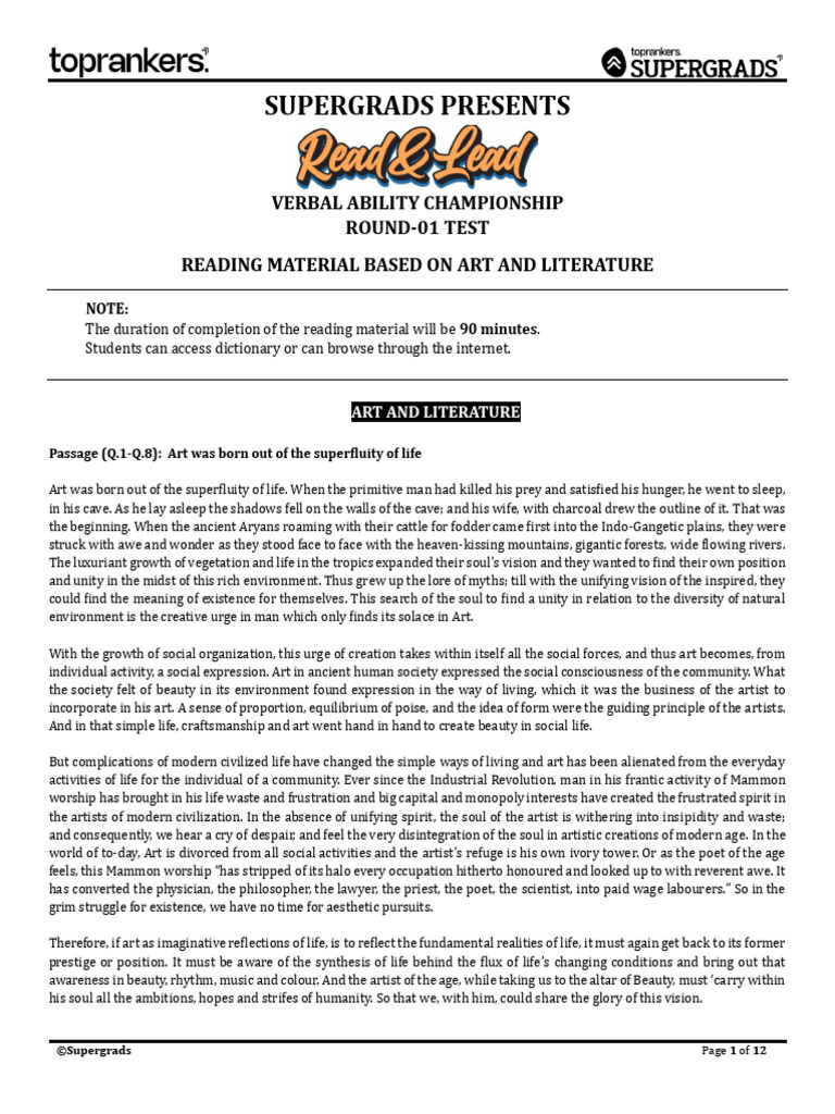 2025 Read and Lead Test 01 (Art and Literature) - Articles | PDF ...