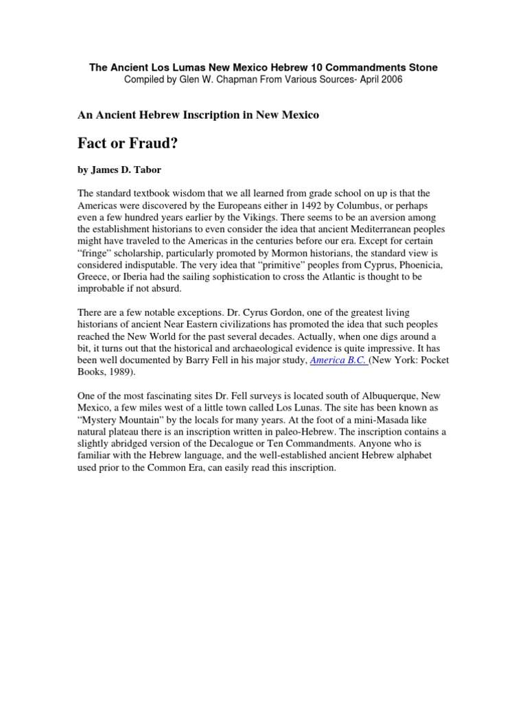 The Ancient Los Lumas New Mexico Hebrew 10 Commandments Stone | PDF ...