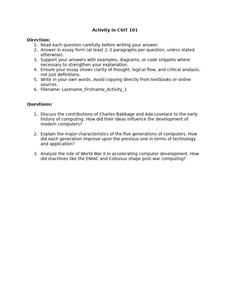Activity in CSIT 101 | PDF
