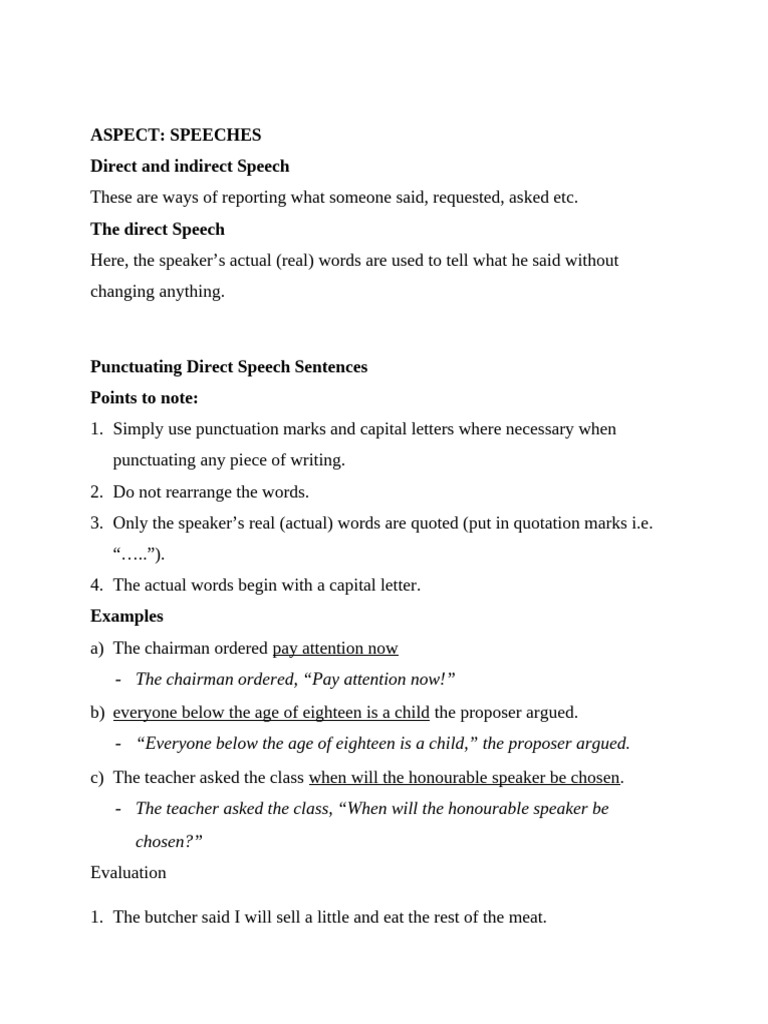 Direct and Indirect Speech Guide | PDF | Grammatical Tense | Perfect ...