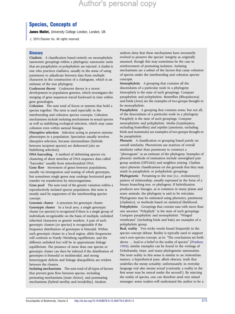 Mallet 2013 SP Concepts InEnc Biodiv Edited | PDF | Species | Evolution