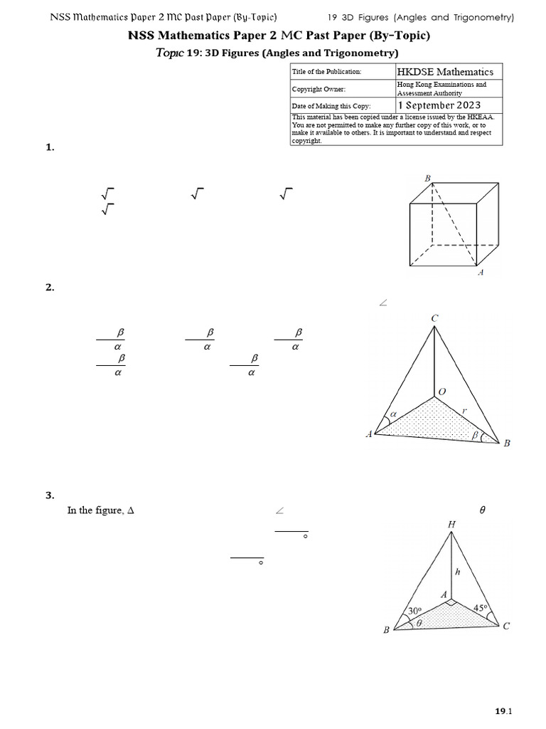 19 3D Figures (Angles and Trigonometry) (MC) | PDF | Triangle | Trigonometry
