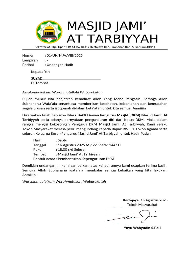 Undangan Pembentukan DKM | PDF