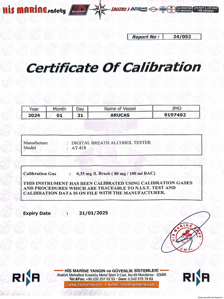 Gas Calibration Cert. | PDF