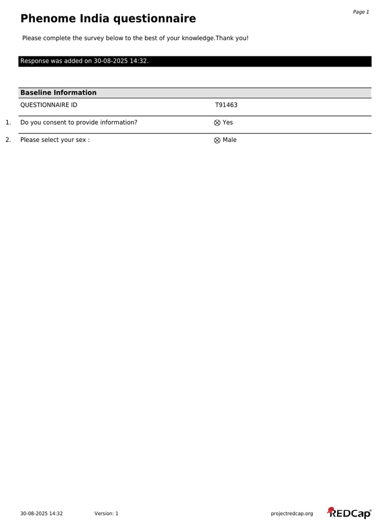 Phenome India Health Questionnaire | PDF | Determinants Of Health ...