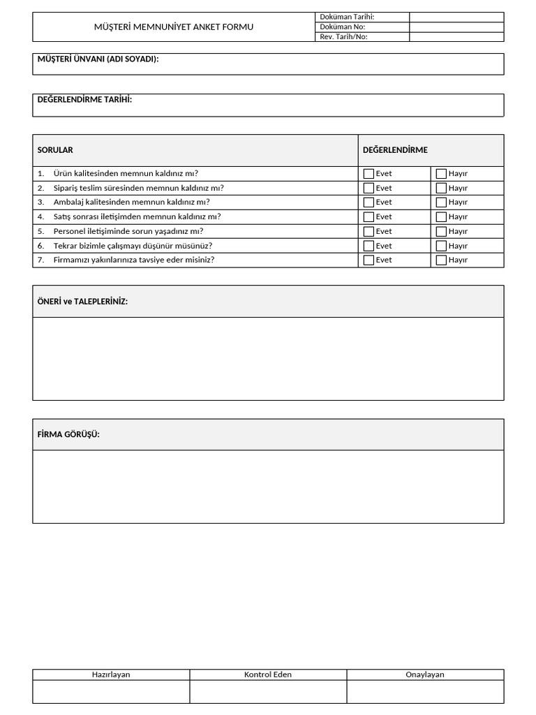 9-14-45 Müşteri Memnuniyet Anket Formu | PDF