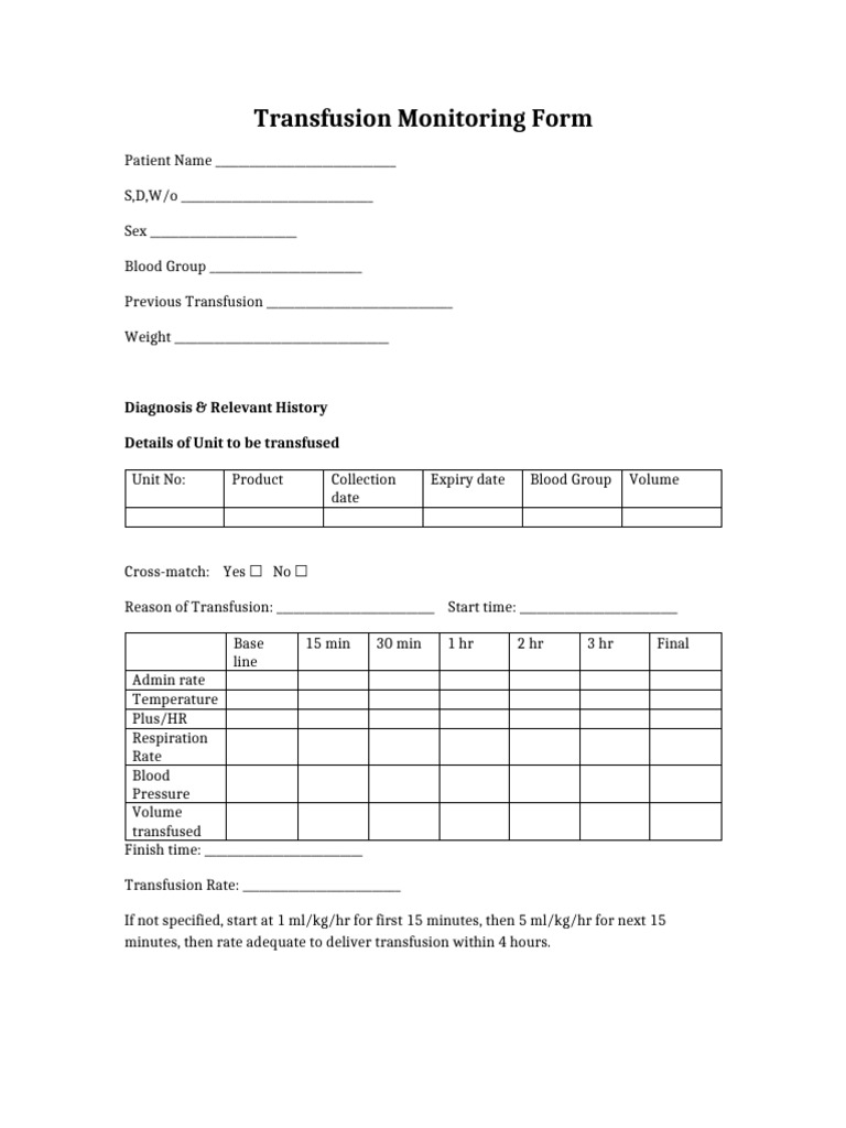 Blood Transfusion Monitoring Form | PDF