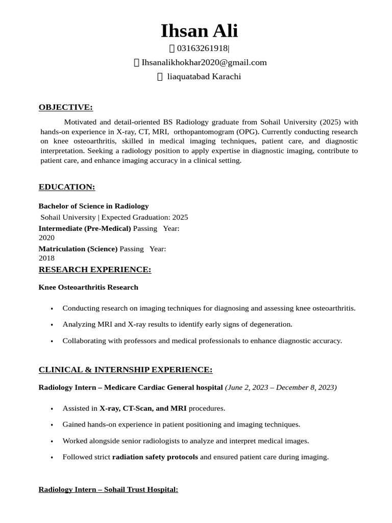 Ihsan Cv...... | PDF | Radiology | Medical Imaging