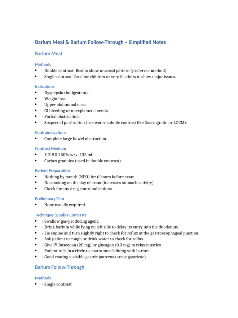 Barium Meal and Follow-Through Guide | PDF | Diseases And Disorders ...