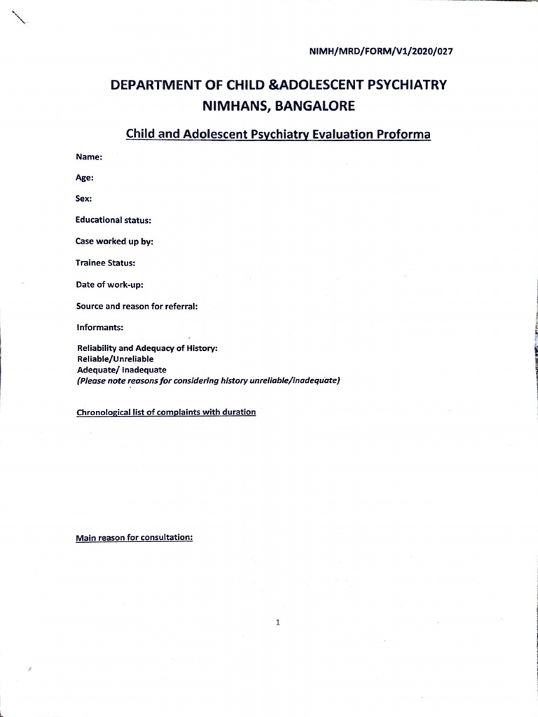 NIMHANS Long Form Proforma | PDF