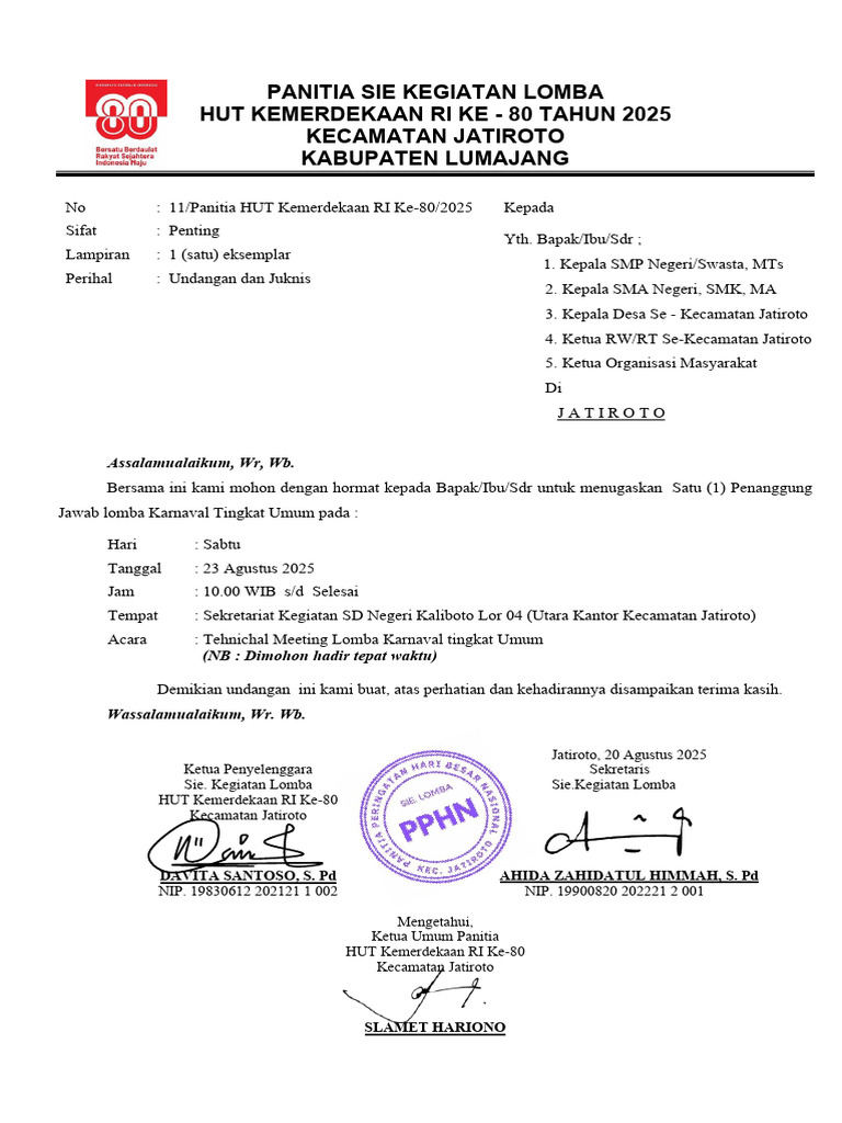 Undangan Tehnichal Meeting & Juknis Karnaval Umum 2025 | PDF