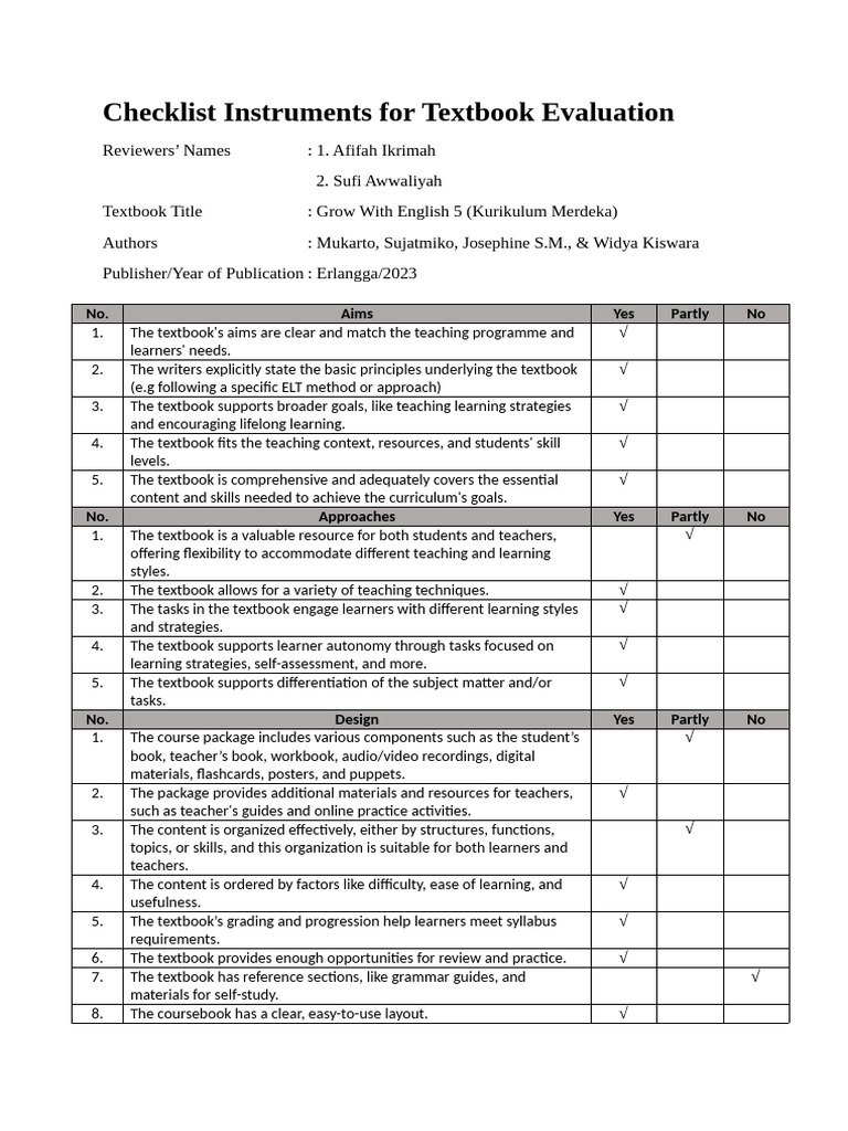 Checklist Instruments for Textbook Evaluation (1) | PDF | Learning ...