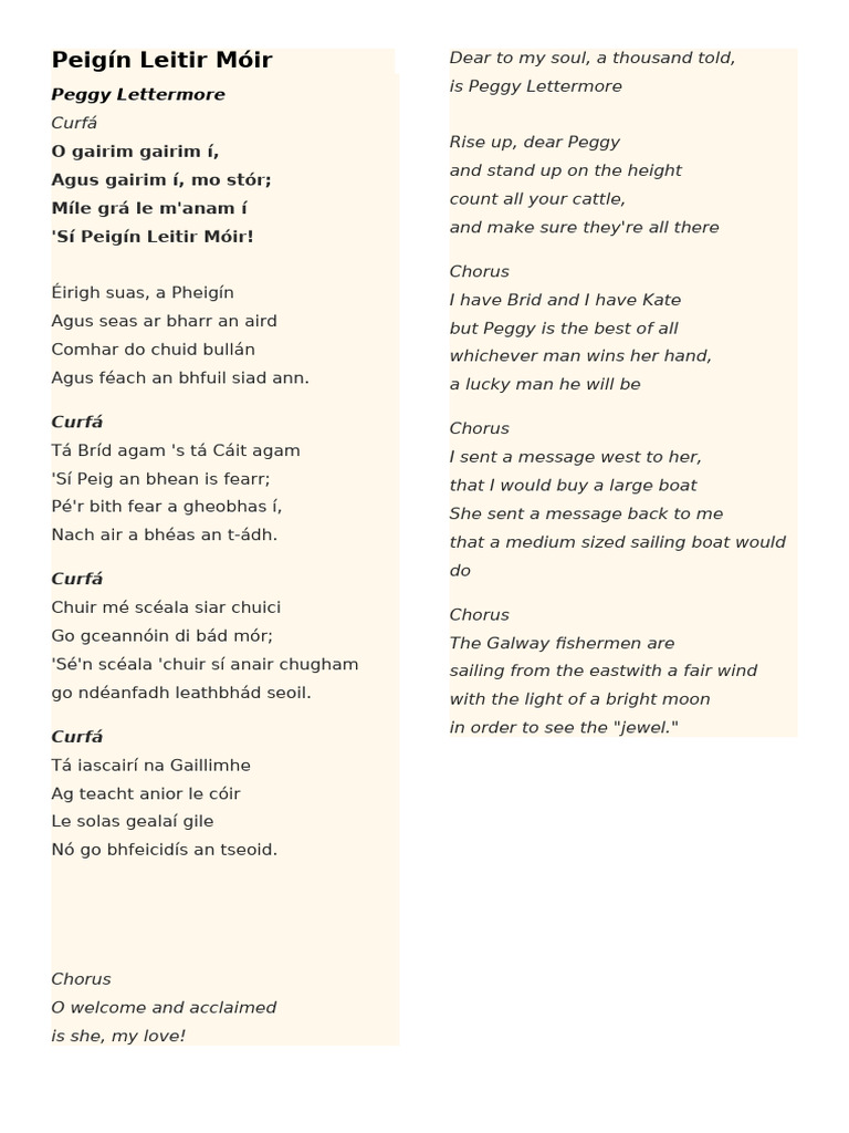 Peigín Leitir Móir Lyrics | PDF