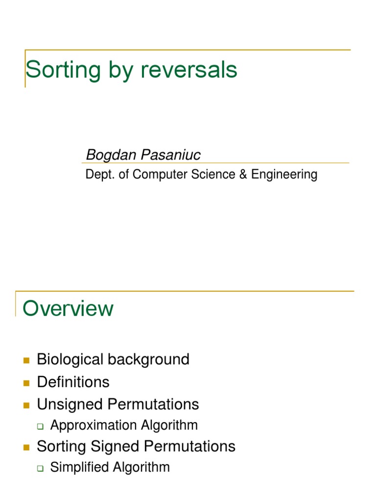 Sorting by Reversals: Bogdan Pasaniuc | PDF | Vertex (Graph Theory) | Permutation