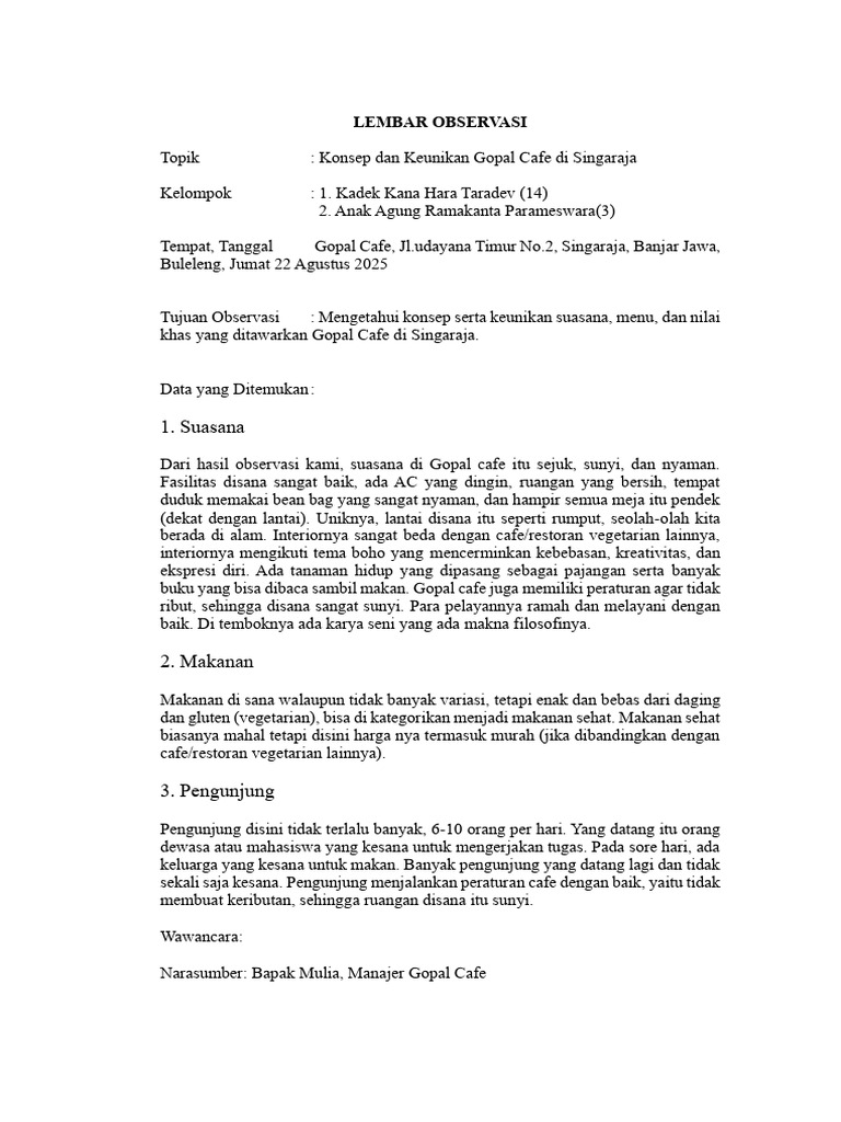 Format Lembar Observasi | PDF