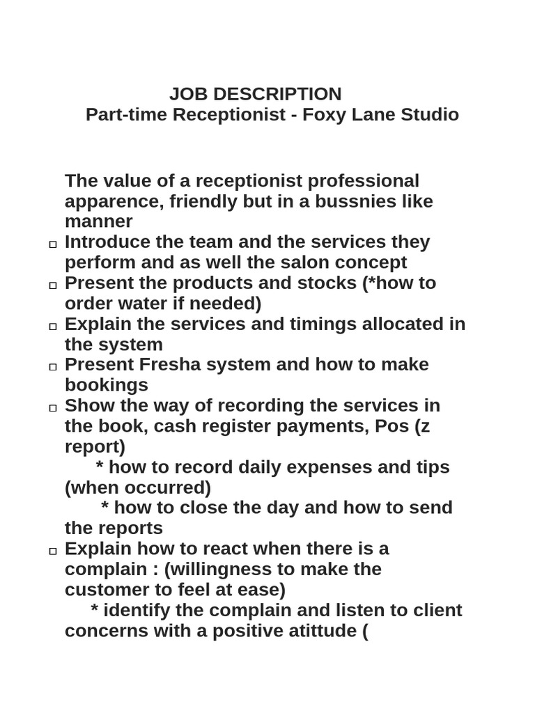 Receptionist Job Description | PDF