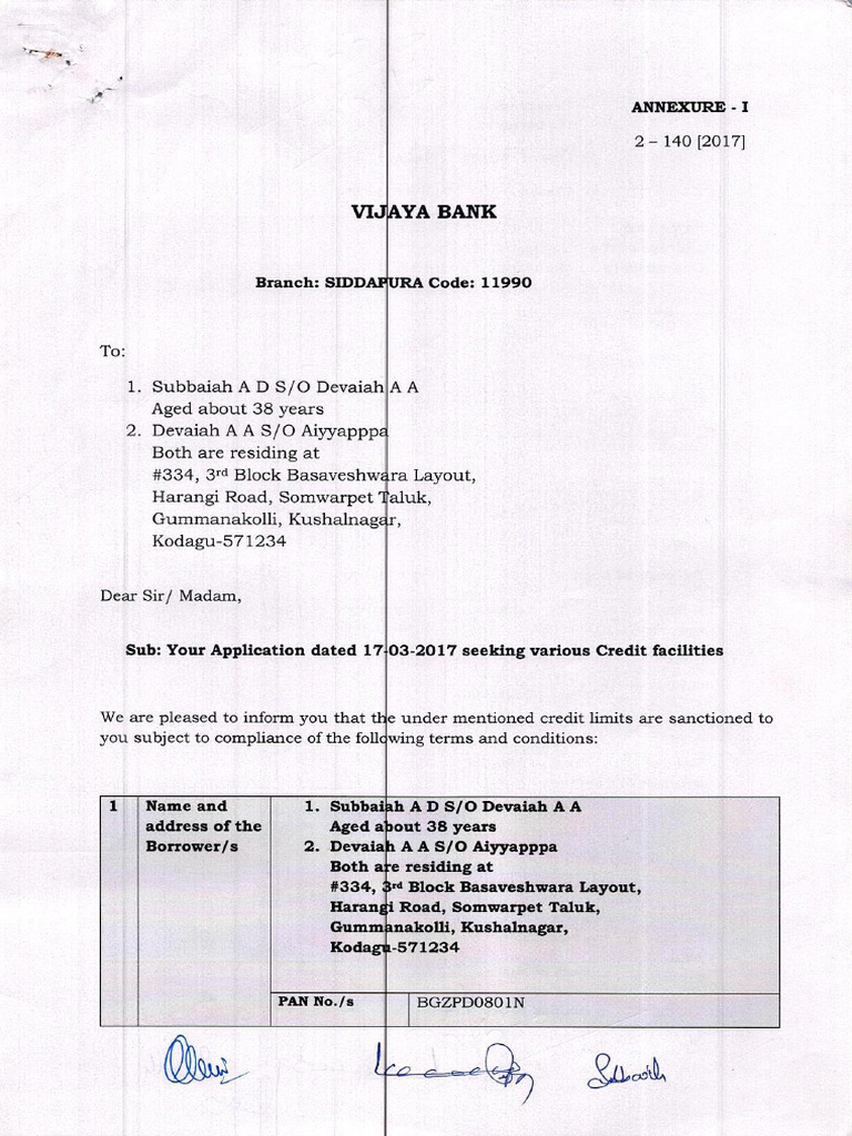 Sanction Letter 0001 | PDF