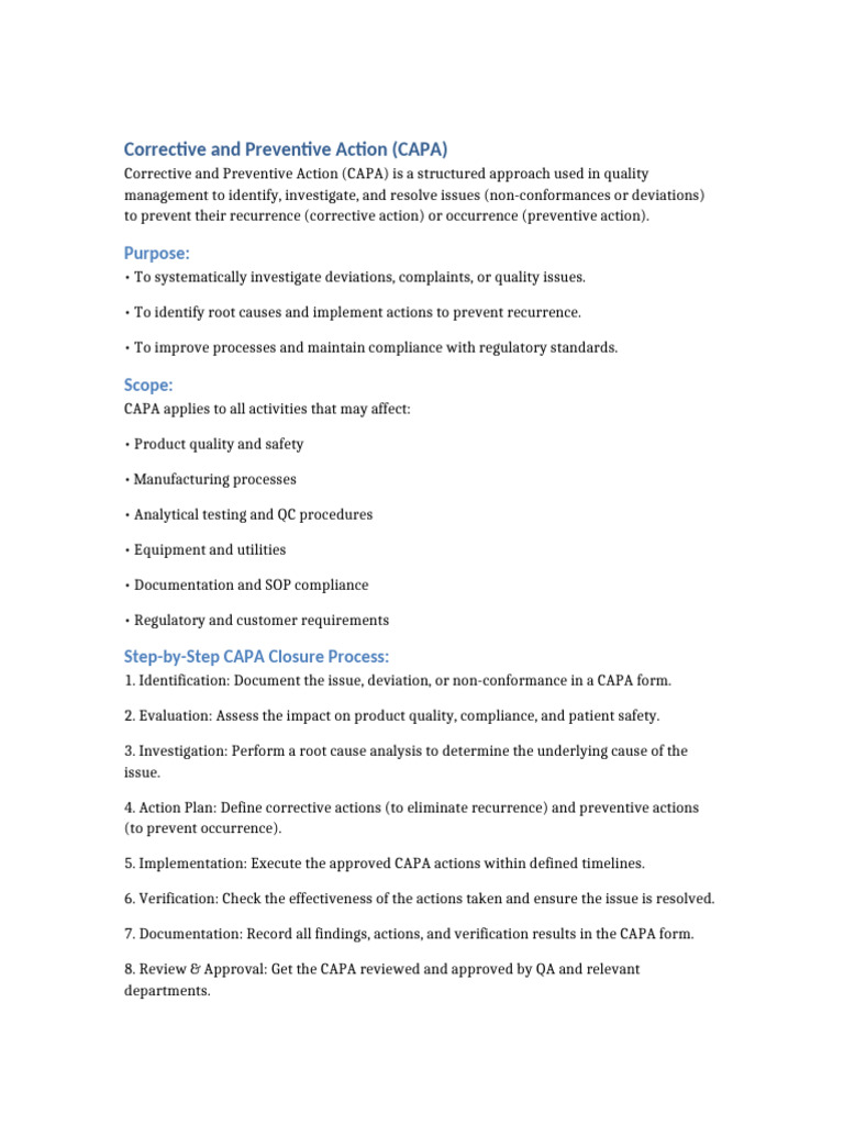 CAPA Process Overview and Guidelines | PDF