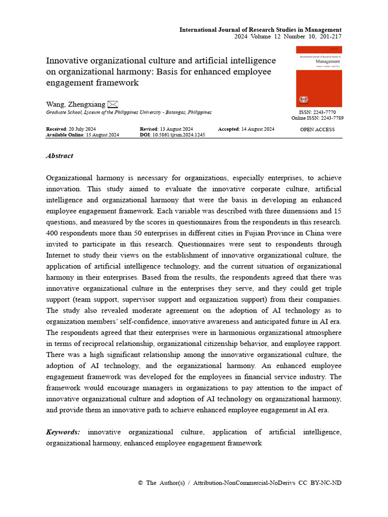 Innovative Organizational Culture and Artificial Intelligence On ...