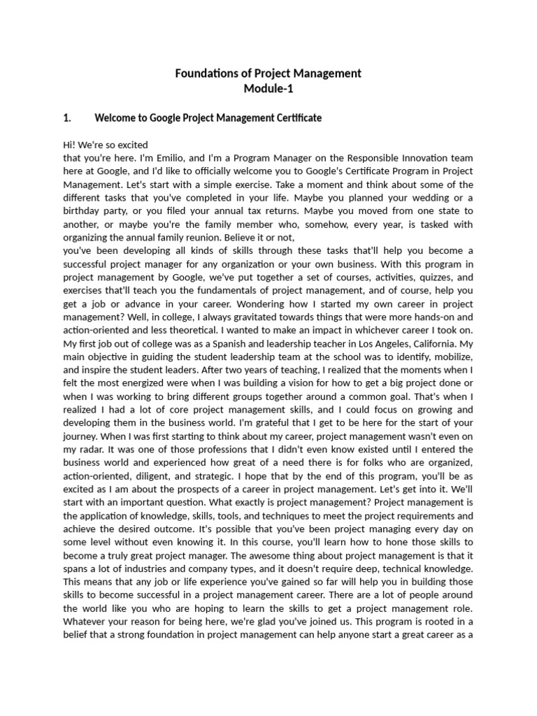 Foundations of Project Management - Module 1 | PDF | Project Management ...