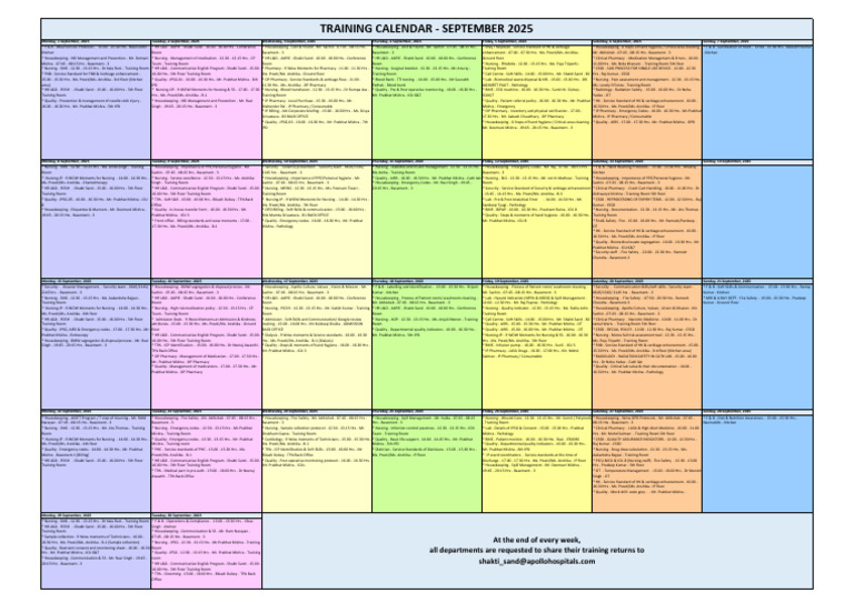 September 2025 Training Calendar | PDF | Medicine | Health Care