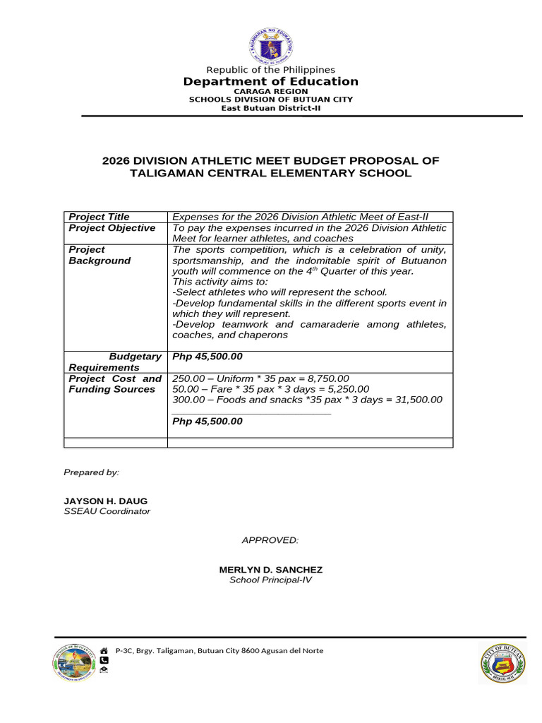 2026 Athletic Meet Budget Proposal | PDF