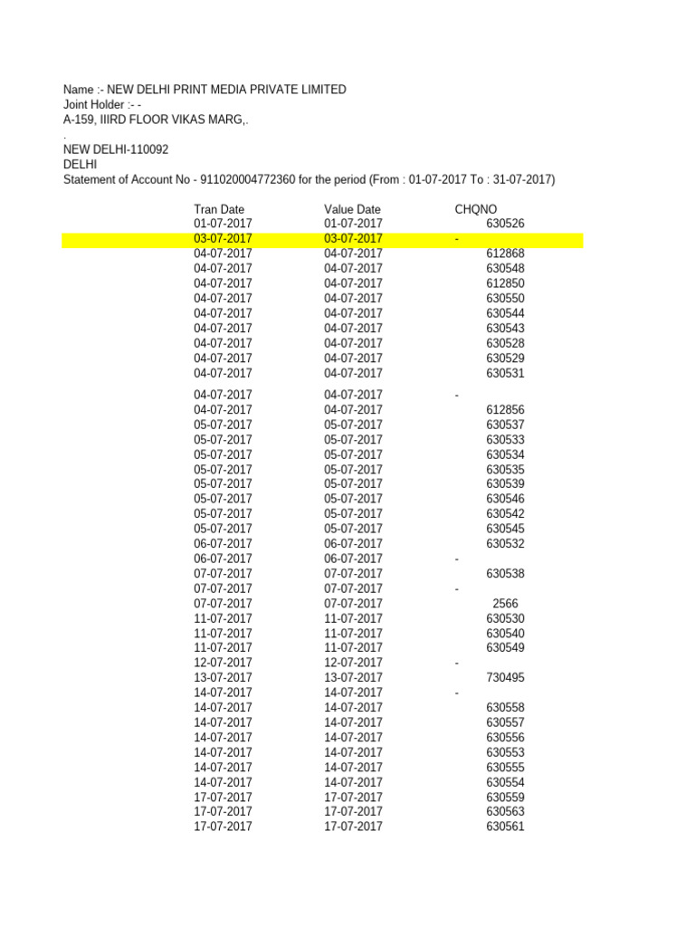 Accounts Statement July 2017 | PDF
