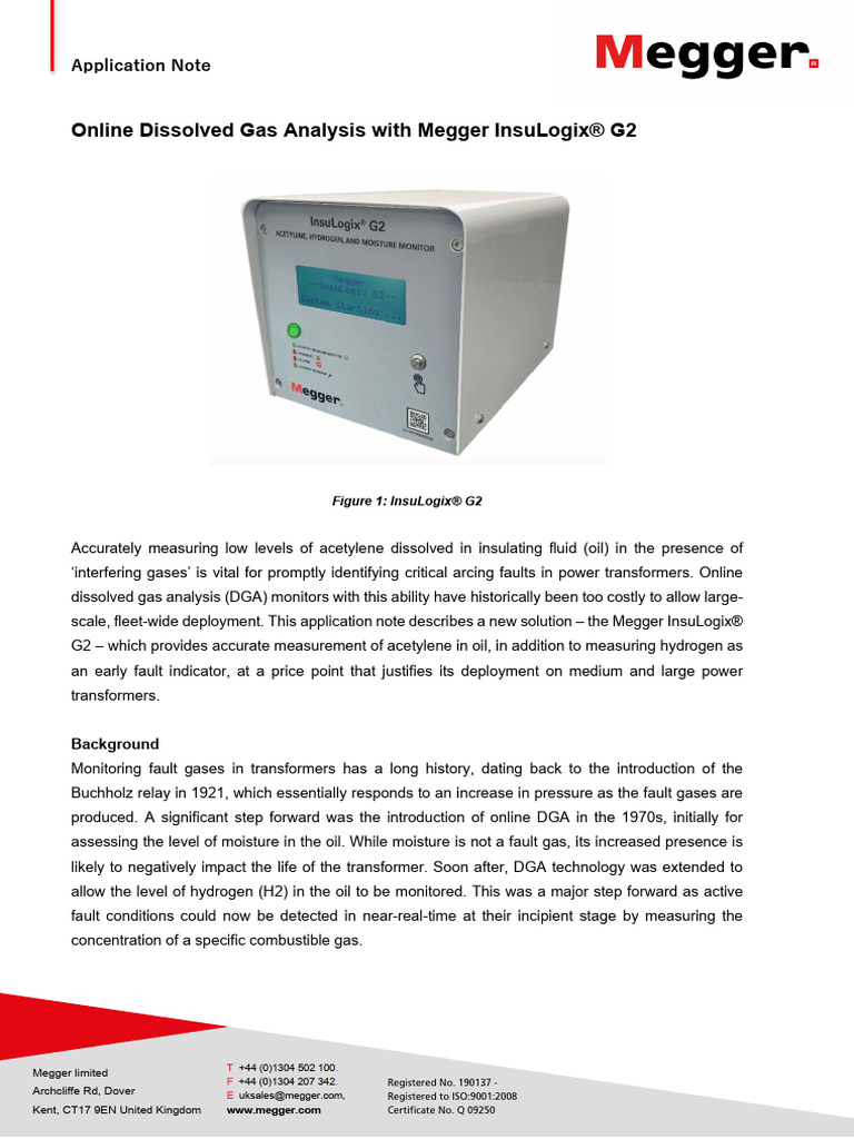 Online DGA with Megger InsuLogix G2 | PDF | Gases