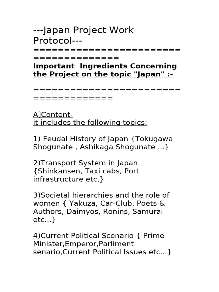 Japan Project Work Protocol | PDF
