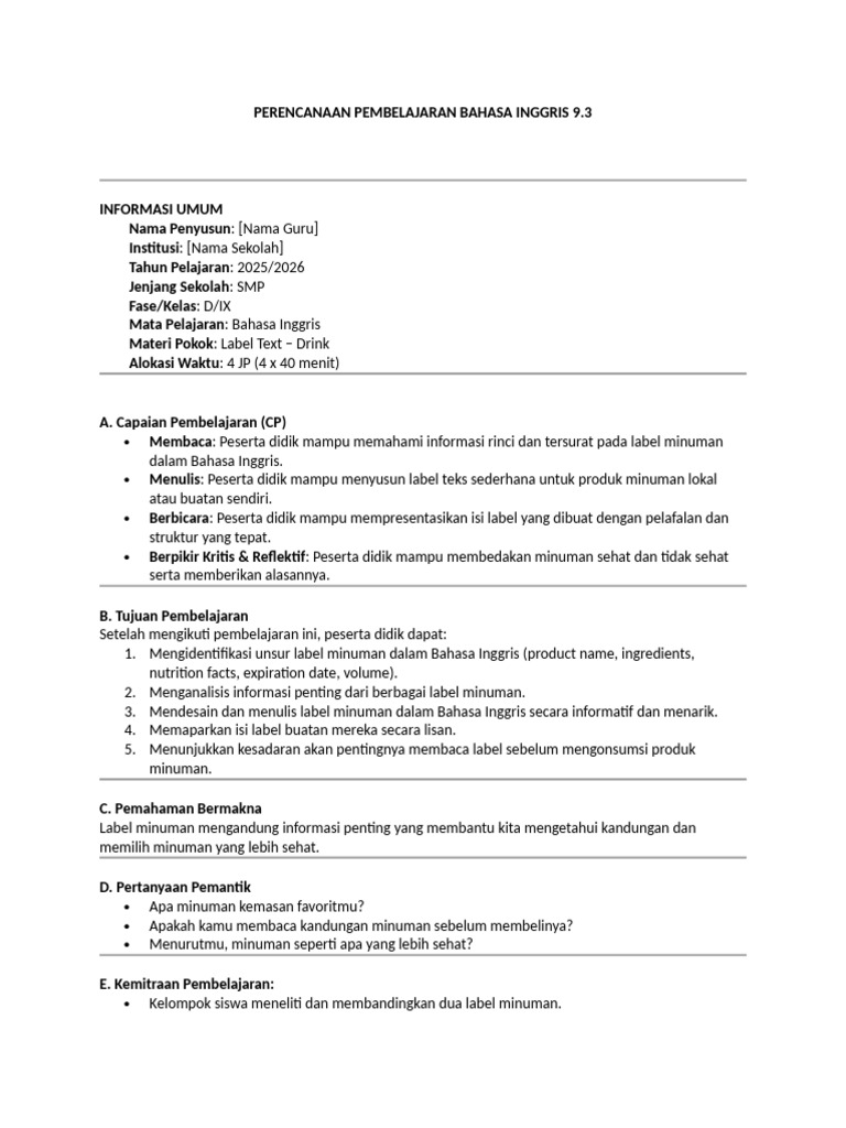 PP - English 9 - Label Text - Drink | PDF