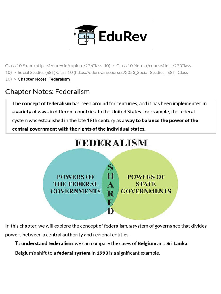 Chapter 2: Federalism Notes | PDF | Political Science | Justice