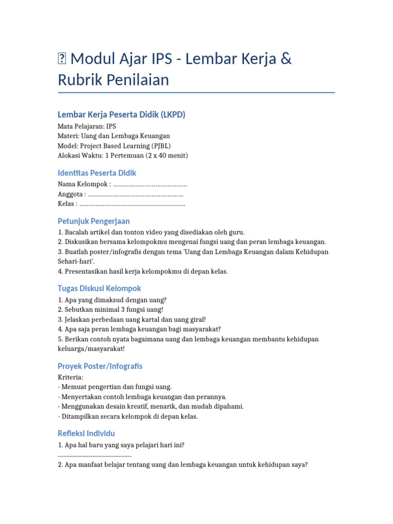 Modul Ajar IPS LKPD Rubrik | PDF