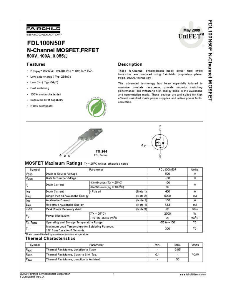 FDL100N50F | PDF | Field Effect Transistor | Mosfet