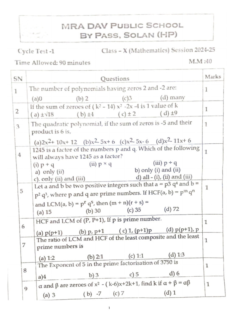 Dav Mathematics Question Paper | PDF