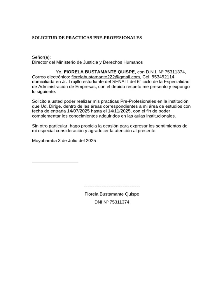 Solicitud de Prácticas Pre-Profesionales | PDF
