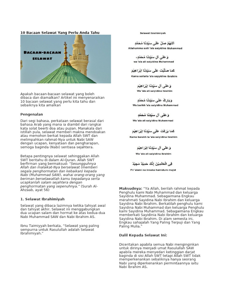 10 Bacaan Selawat Penting untuk Diamalkan | PDF