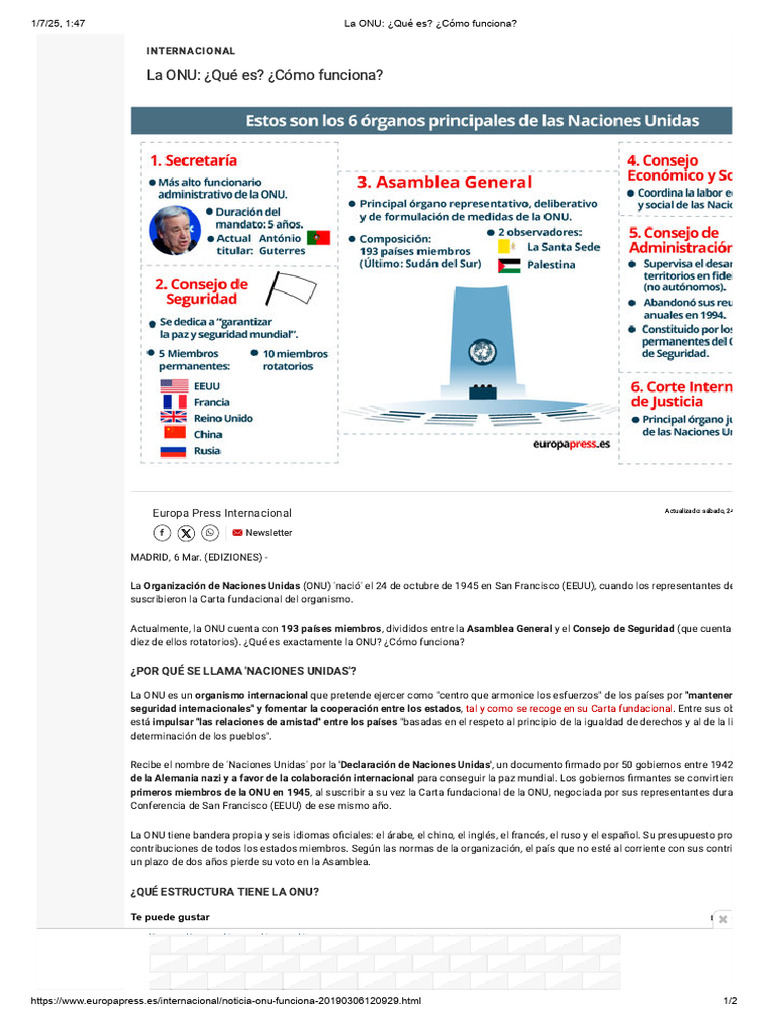 La ONU - ¿Qué Es - ¿Cómo Funciona | PDF | Naciones Unidas | Relaciones ...