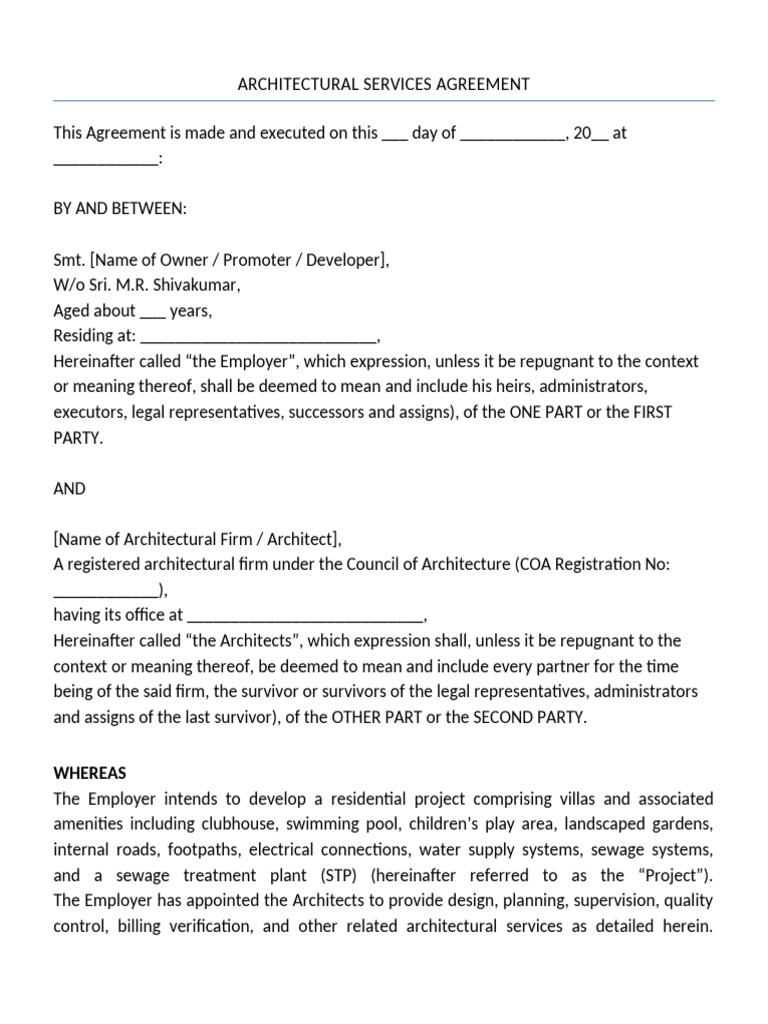 Architectural Services Agreement Template | PDF | Arbitration | Architect