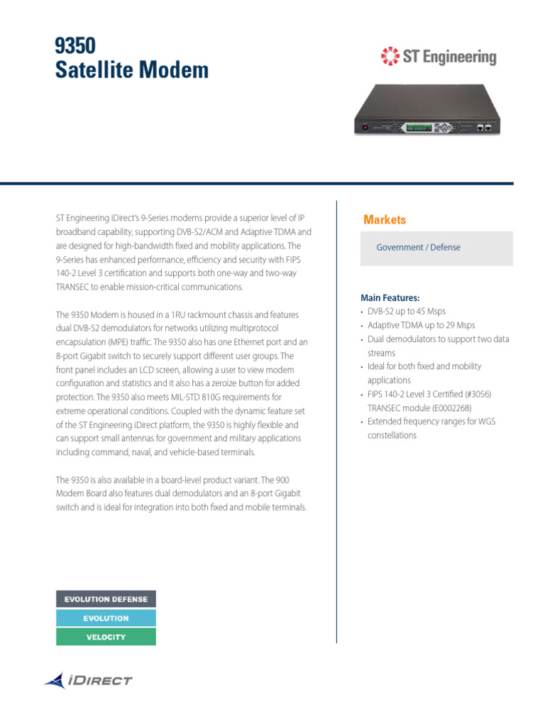 9350 Satellite Modem Overview | PDF | Modem | Computer Network