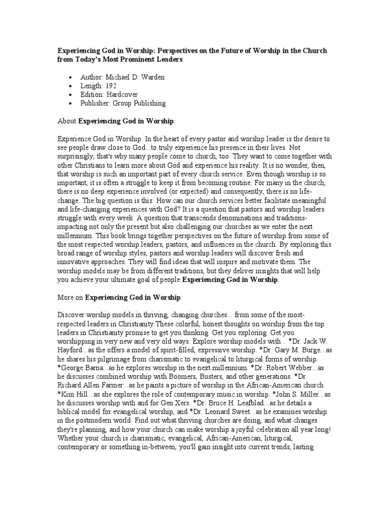 Future Worship Insights from Leaders | PDF | Worship | Evangelicalism