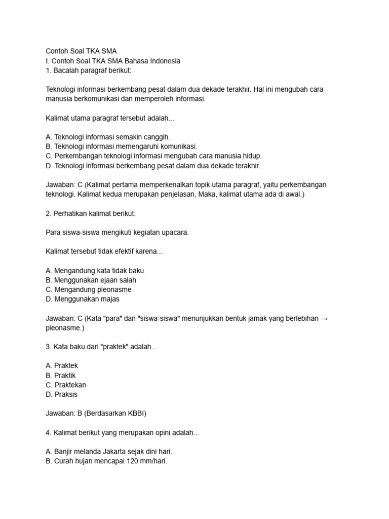 Contoh Soal TKA Bahasa Indonesia (Muhammad Rifki) | PDF