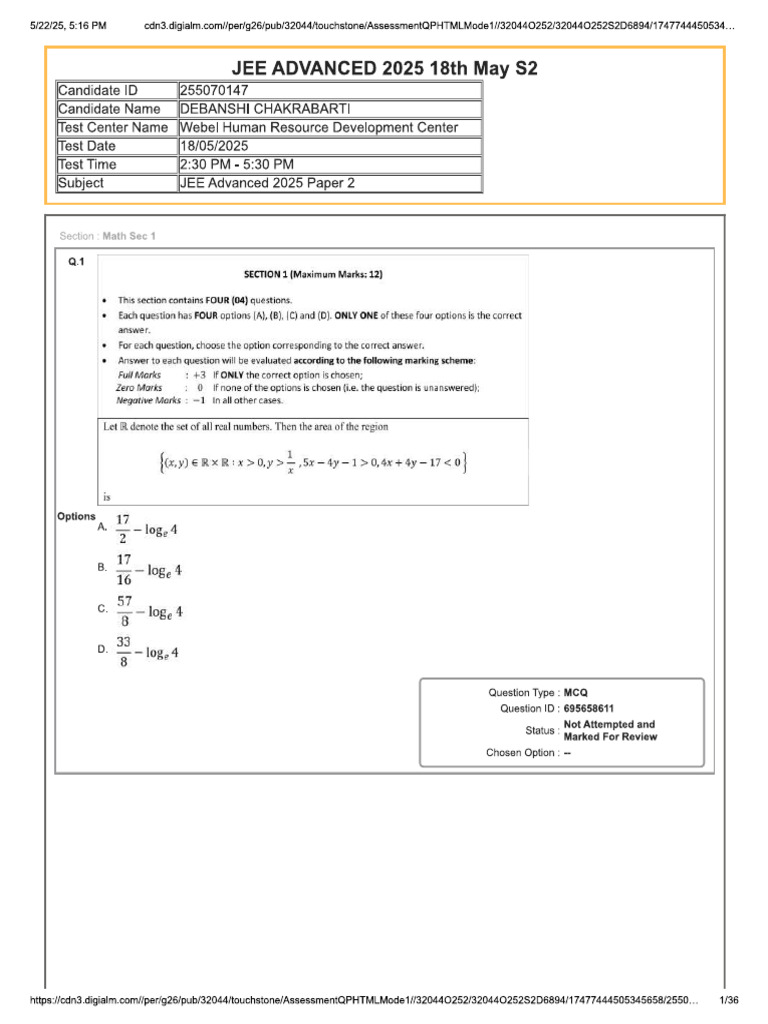 JEE Advanced Paper 2 Response Sheet | PDF