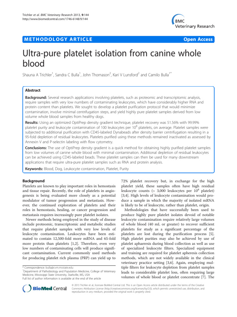 Ultra-Pure Platelet Isolation in Dogs | PDF | Platelet | Flow Cytometry